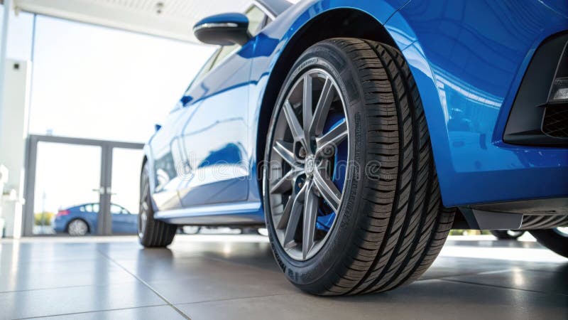 Close-up of Blue Car Front Wheel and Tire Tread Stock Image - Image of ...