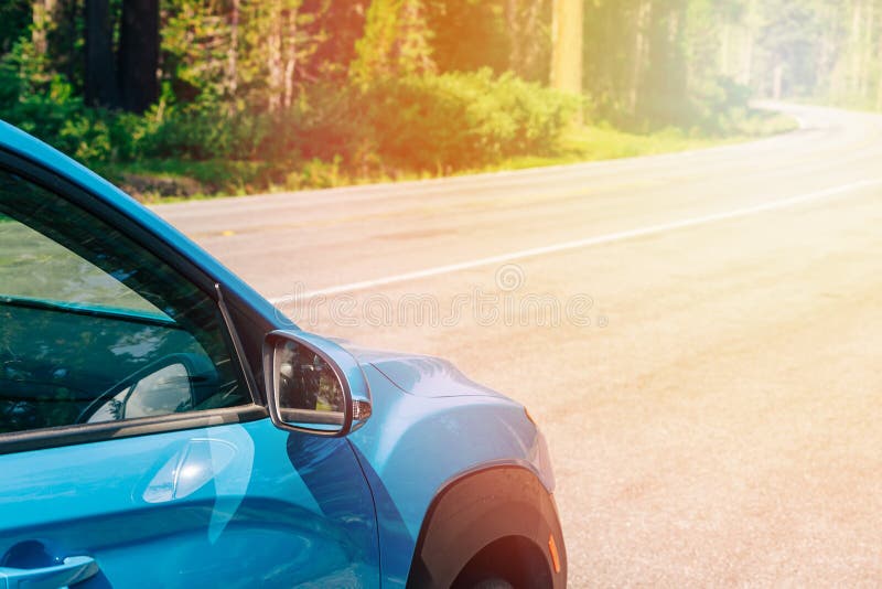 Close-up of Blue Car Standing on the Side of the Road Stock Image ...