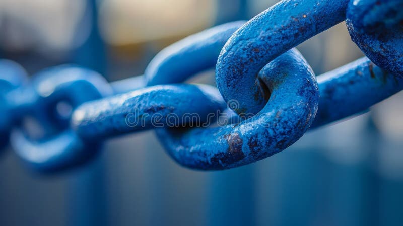 Close Up of a Blue Chain Link Emphasizing Texture and Connections in an ...