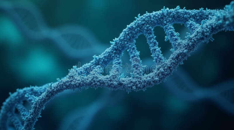 Close-up of a Blue DNA Molecule Structure on Blurred Background ...