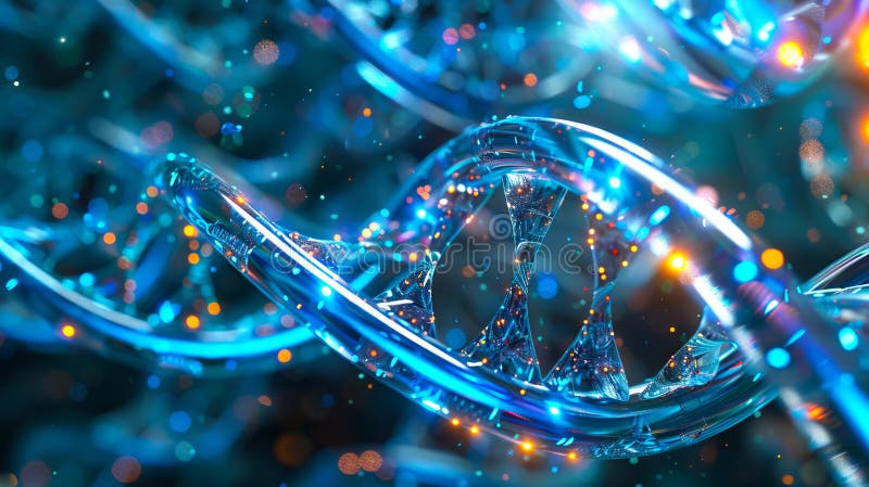 A Close Up of a Blue Dna Strand on a Blue Background Stock Illustration ...