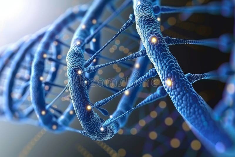 Close Up of a Blue DNA Strand, Captured in a Bright, High Tech Setting ...