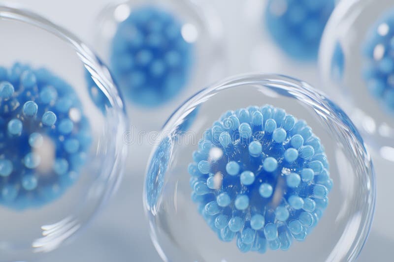 Close Up of Blue Exosome Particles in Transparent Spheres 3d ...