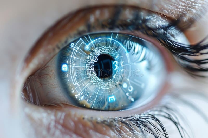 Close Up of a Blue Eye with Digital Elements, Symbolizing the Fusion of ...