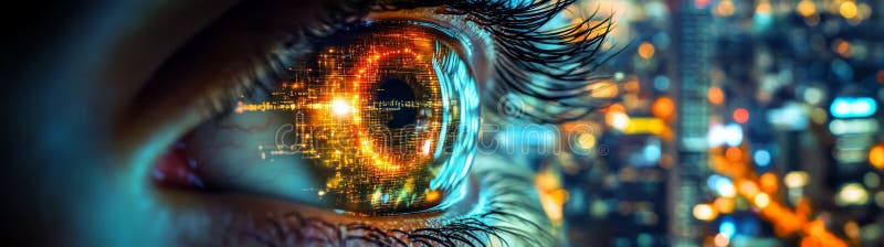 A Close-up of a Blue Eye with a Futuristic Digital Data Overlay ...