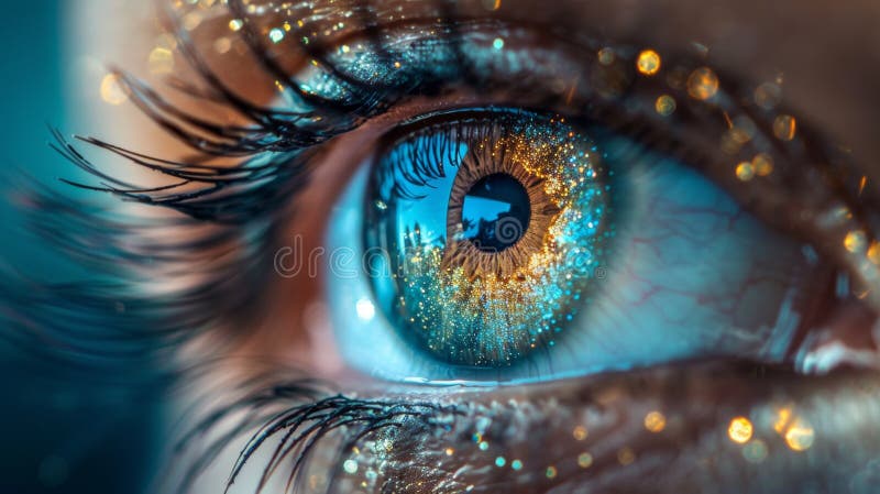 A Close Up of a Blue Eye with Gold Glitter in it, AI Stock Photo ...