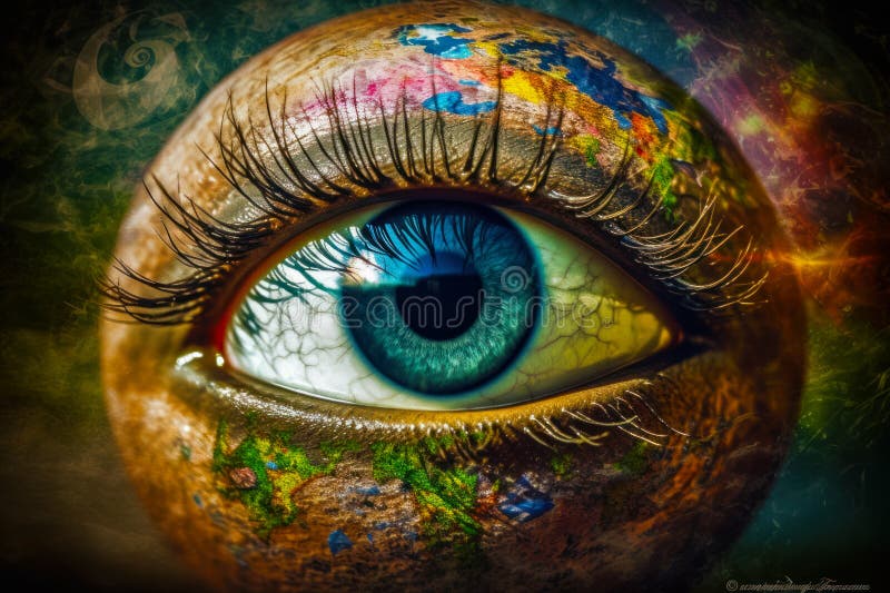 Close Up of Blue Eye with Map of the World Painted on it. Generative AI ...