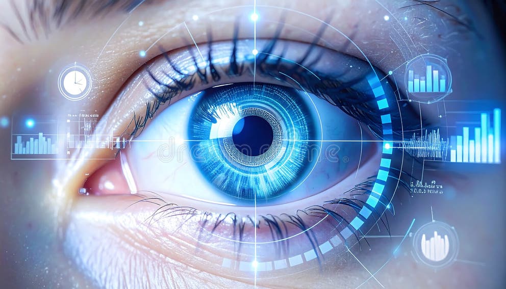 A Close-up of a Blue Eye Overlaid with Digital Interface Elements ...