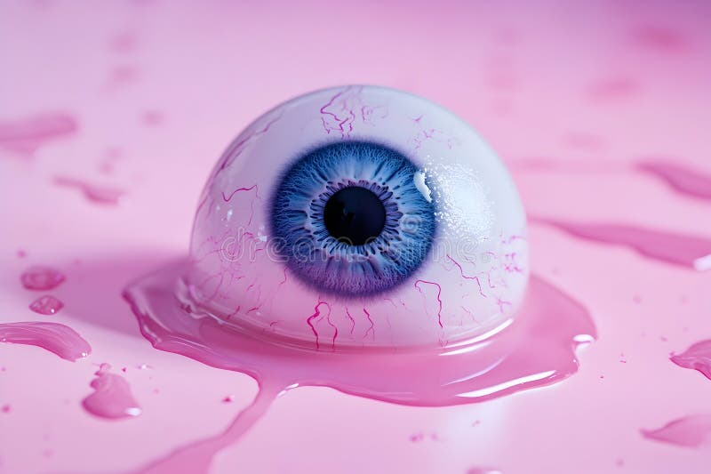 Close-up of a Blue Eye on Pink Liquid Surface with Abstract Melting ...