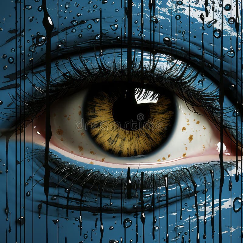 A Close Up of a Blue Eye with Rain Drops on it Stock Illustration ...