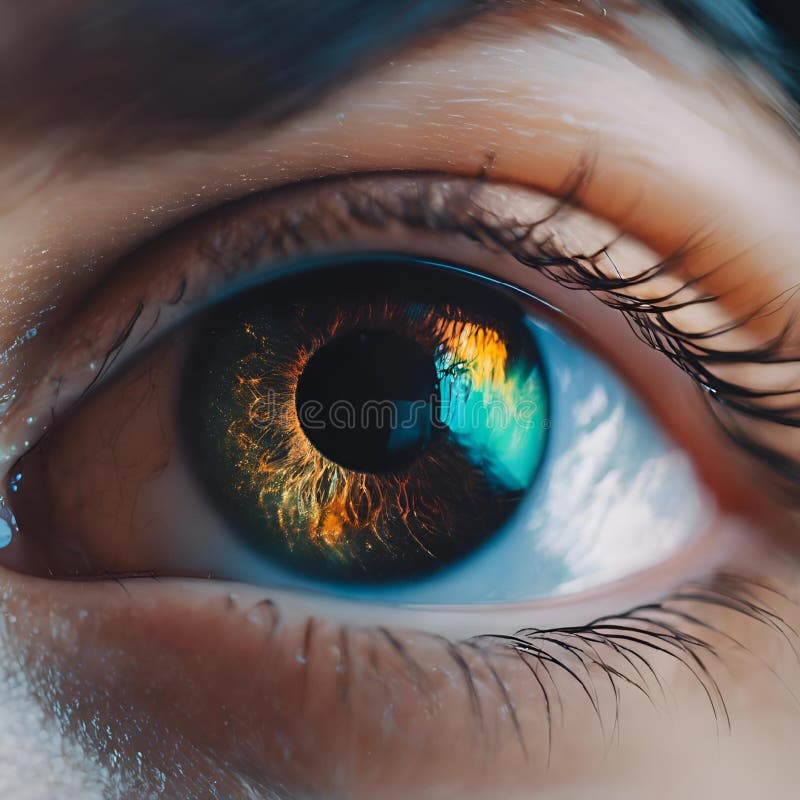 The Close Up of a Blue Eye with Reflection of Sky and Clouds in it ...