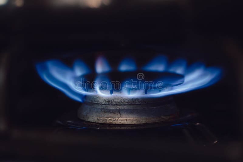 Close Up of the Blue Flames on a Gas Burning Range or Stove Stock Photo ...