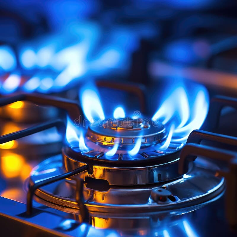 Blue Flame Burning Gas Stove Burner Close Up Generative Ai Stock Photos ...