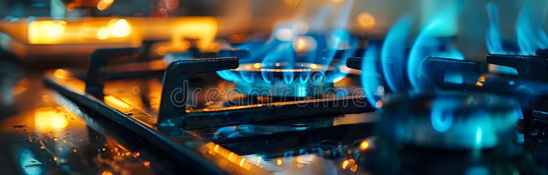 Close Up of Blue Gas Stove Flame in Kitchen Stock Illustration ...