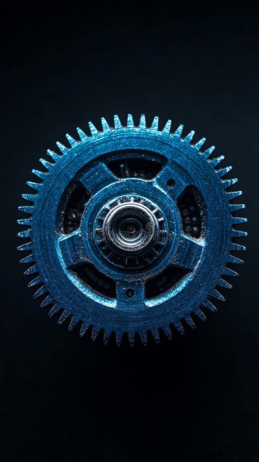 Close-up of a Blue Gear on Black Background, Mechanical Engineering ...