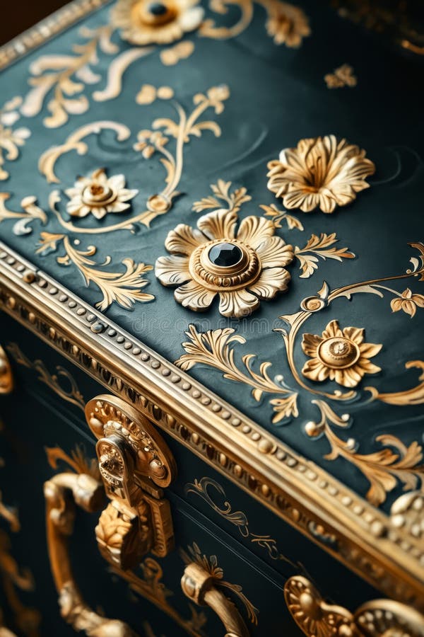 A Close Up of a Blue and Gold Chest of Drawers. Generative AI Stock ...