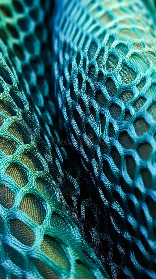 A Close Up of a Blue and Green Patterned Fabric with a Mesh Texture ...