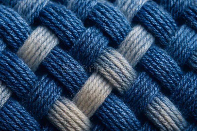 Close Up of Blue and Grey Interwoven Threads Creating Textured Fabric ...