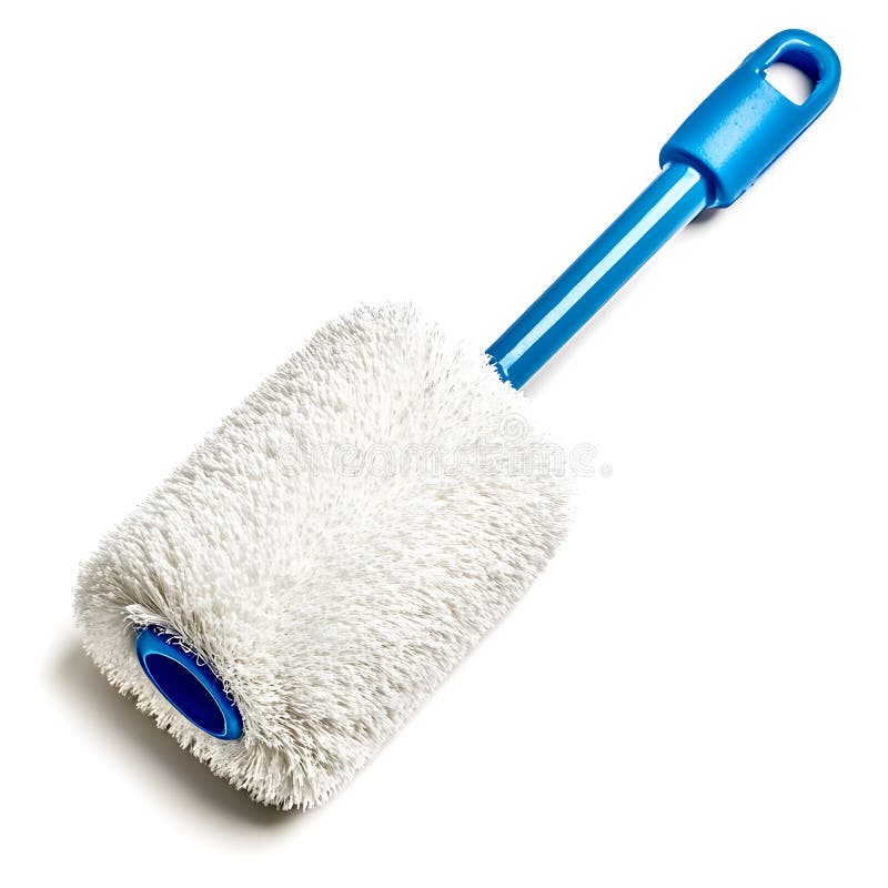 Close-up of a Blue-handled Paint Roller with Fluffy White Cover Stock ...