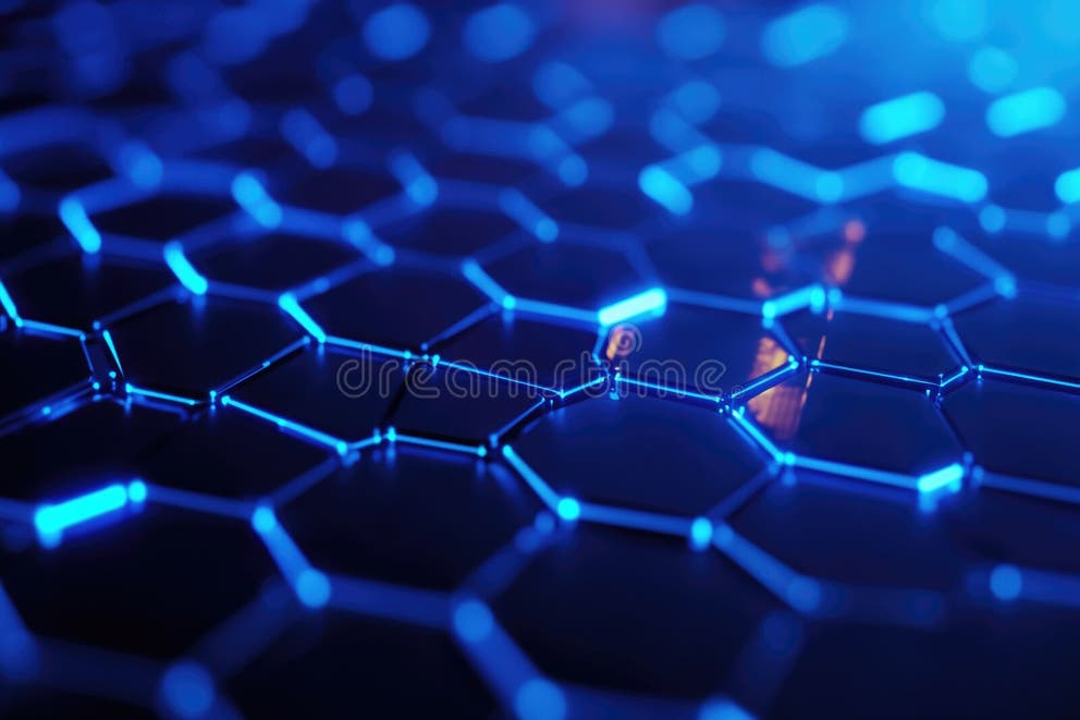 Close-Up of Blue Hexagonal Computer Component Stock Illustration ...