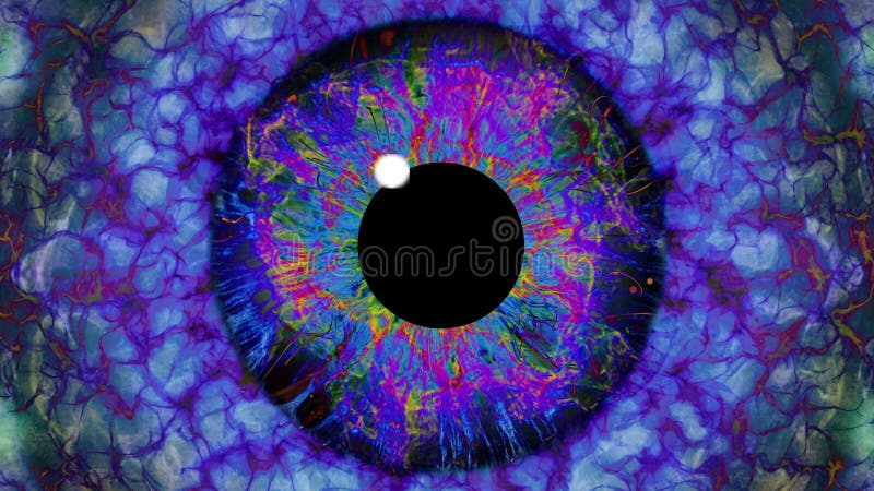 Close-up of a Blue Human Iris with Psychedelic Multicolored Patterns ...