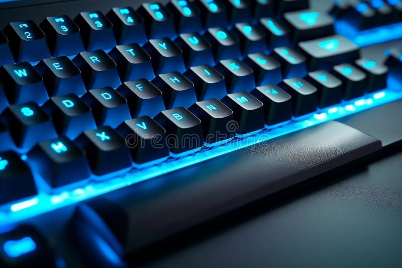 Close Up of Blue Illuminated Computer Keyboard, Generative Ai Stock ...