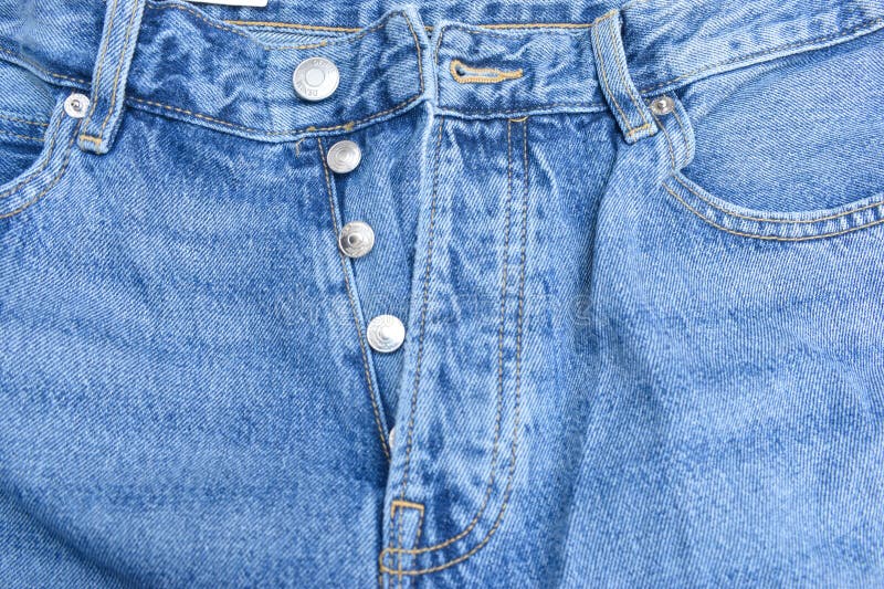 Close Up of Blue Jean Steel Button and Zip Fabric Texture Background ...