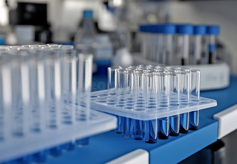 Close-up of Blue Liquid in Test Tubes in Lab Stock Illustration ...