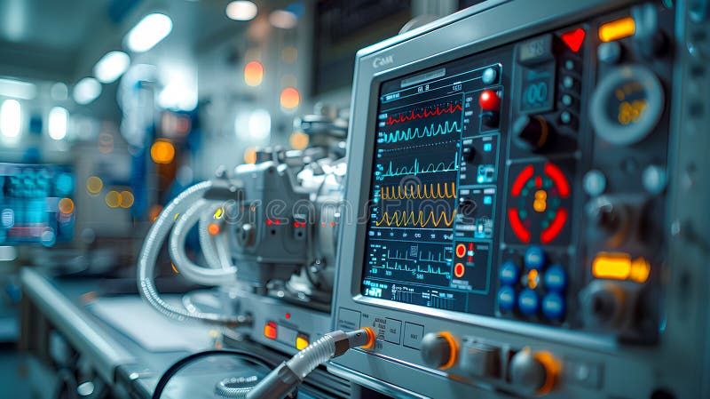 A Close-up of a Blue-lit Control Panel in a Factory, Where an Engineer ...