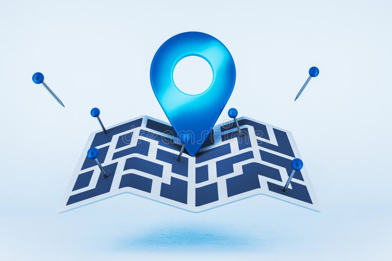 Close Up of Blue Map with Pin on White Background. Locator and Gps ...