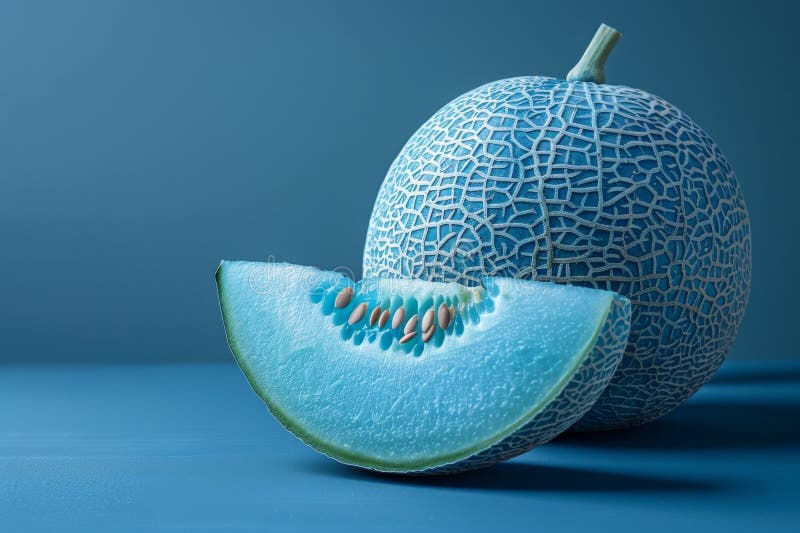 Close-up of a Blue Melon with a Sliced Piece on a Monochromatic ...