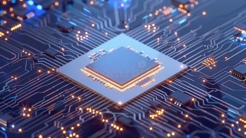 Close-Up of Blue Microchip on Motherboard Stock Illustration ...