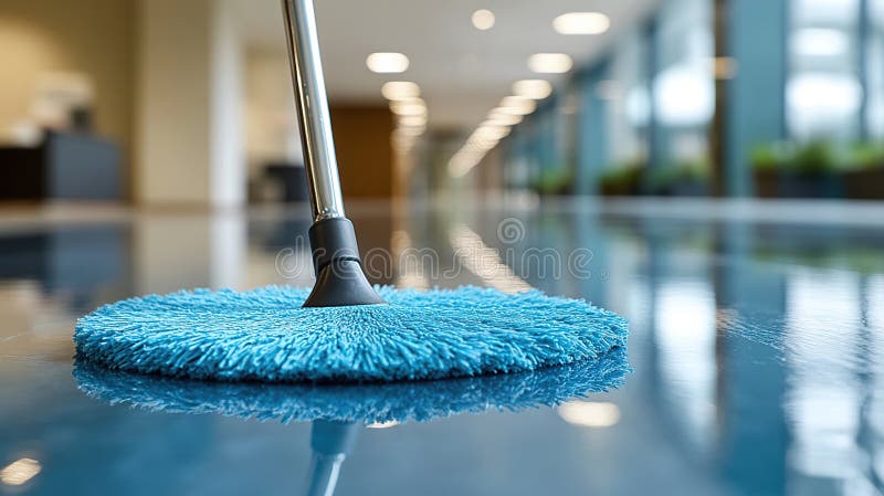Close-up of a Blue Microfiber Mop Cleaning a Shiny Floor in a Modern ...