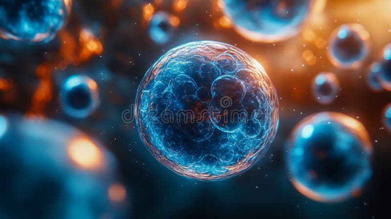 Close-up of Blue Microscopic Exosome Particles Inside Transparent ...