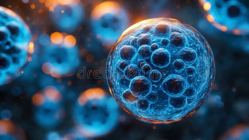 Close-up of Blue Microscopic Exosome Particles Inside Transparent ...