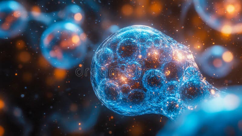 Close-up of Blue Microscopic Exosome Particles Inside Transparent ...