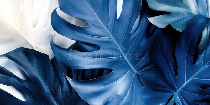 Close-up of Blue Monstera Leaves Showcasing Unique Patterns and ...