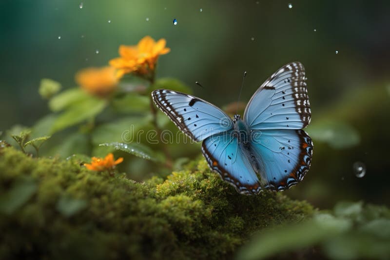 A Close Up of a Blue Morpho Butterfly Stock Photo - Image of verbena ...