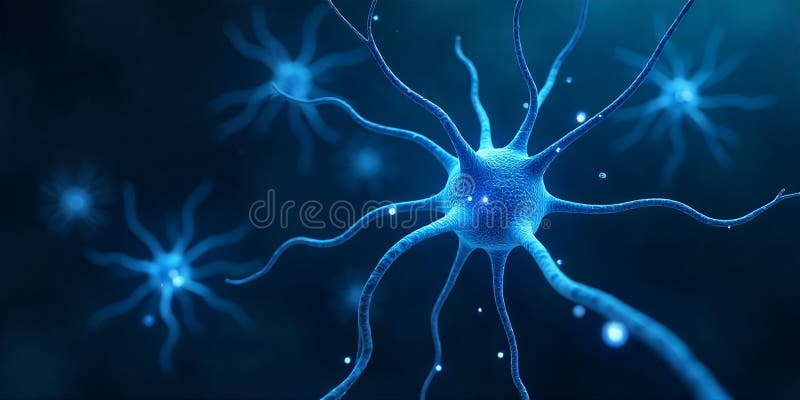 Closeup of a Blue Neuron Cell with Glowing Connections Stock ...