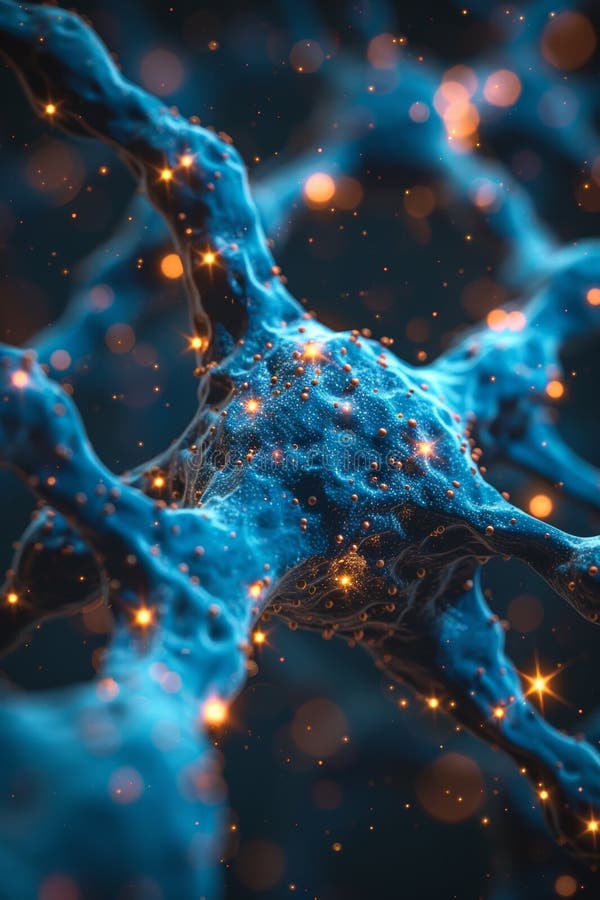 A Close Up of a Blue Neuron with Glowing Dots, AI Stock Illustration ... A Close Up of a Blue Neuron with Glowing Dots, AI Stock Illustration ...