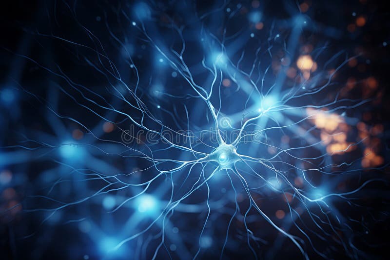 Close-up of Blue Neuron Under Microscope in Laboratory, Scientific ...