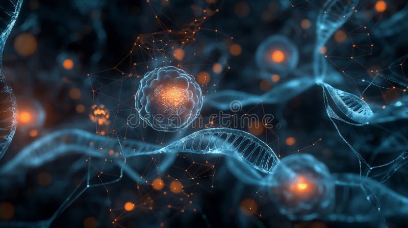 A Close Up of a Blue and Orange Cell with a Blue Stem. Neural Network ...