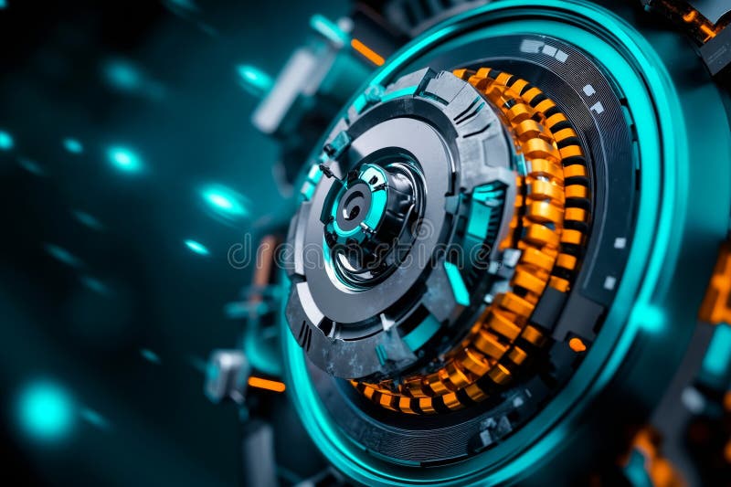 A Close Up of a Blue and Orange Machine with a Blue Background Stock ...