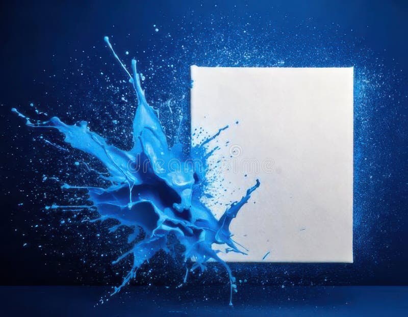 Close Up Blue Paint Splashed on White Paper Stock Illustration ...