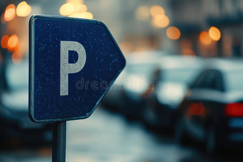 Close-Up of Blue Parking Sign with Cars. Stock Illustration ...