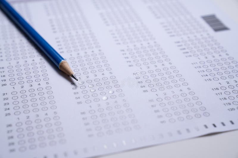 Blue Pencil on Answer Sheets, Education Concept Stock Image - Image of ...