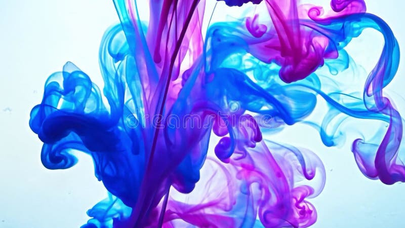 Close Up of Blue and Pink Ink Being Poured into Water, Where it Melts ...