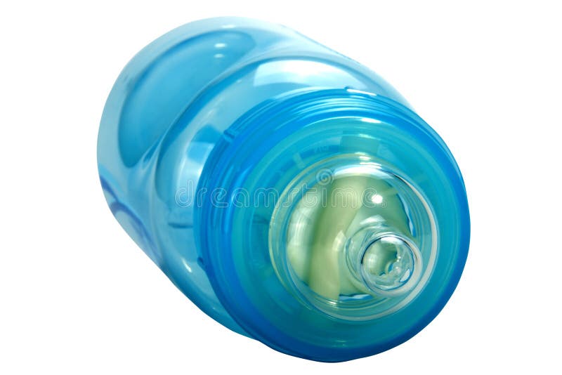 Close Up of Blue Plastic Baby Bottle with Clear Teat Stock Photo ...