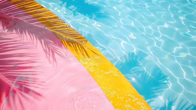 Close Up of a Blue Pool with Pink and Yellow Borders at Daytime in ...