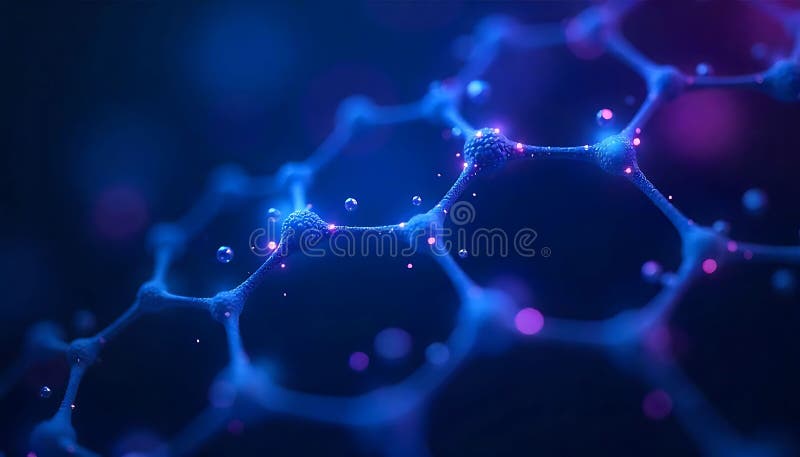 Close Up of a Blue and Purple Molecular Structure with Glowing ...
